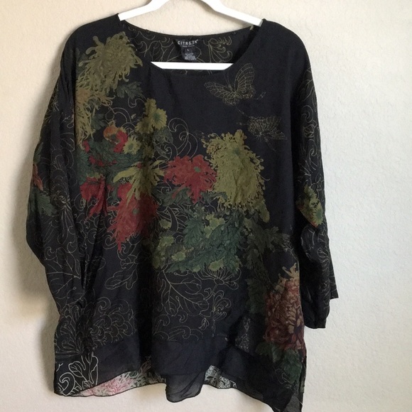 Citron Santa Monica | Tops | Citron Santa Monica Floral Silk 34 Sleeve ...